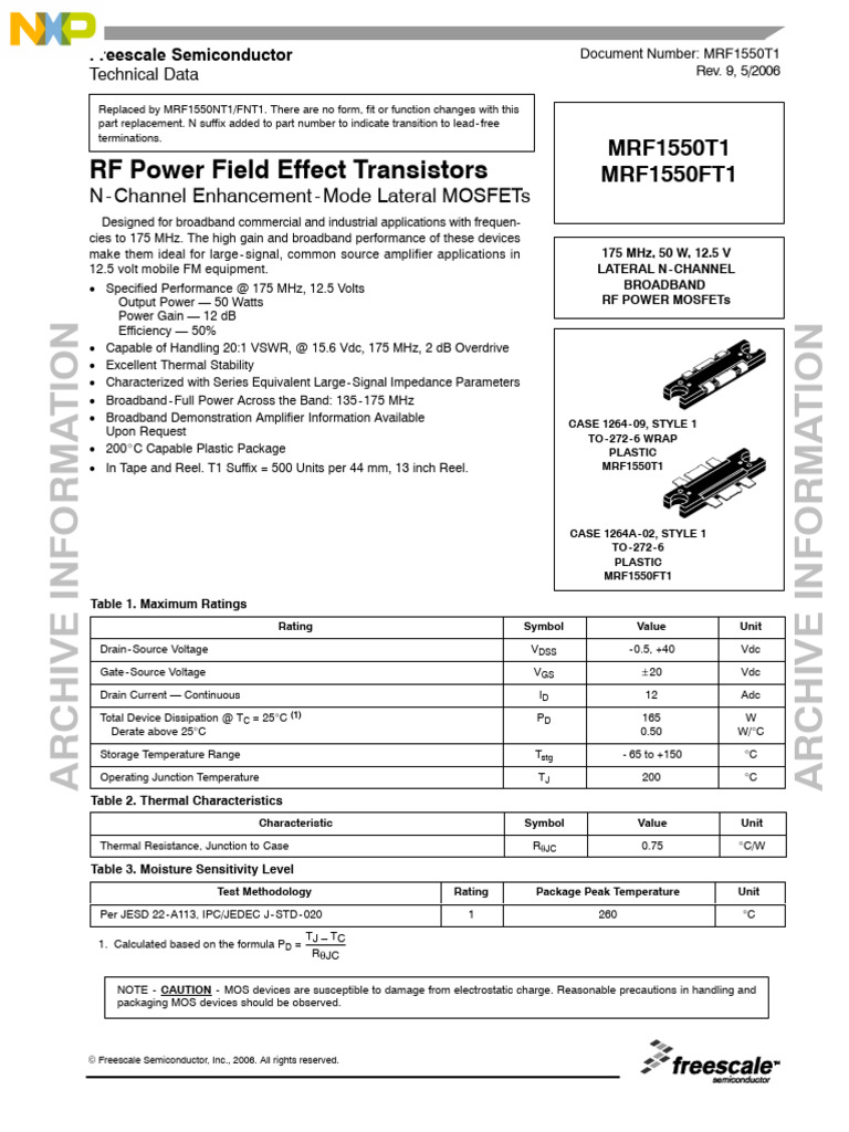 MRF1550T1 | PDF | Field Effect Transistor | Mosfet