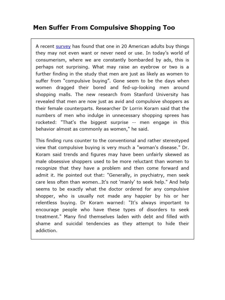 Men Suffer From Compulsive Shopping Too | PDF | Mental Disorder ...