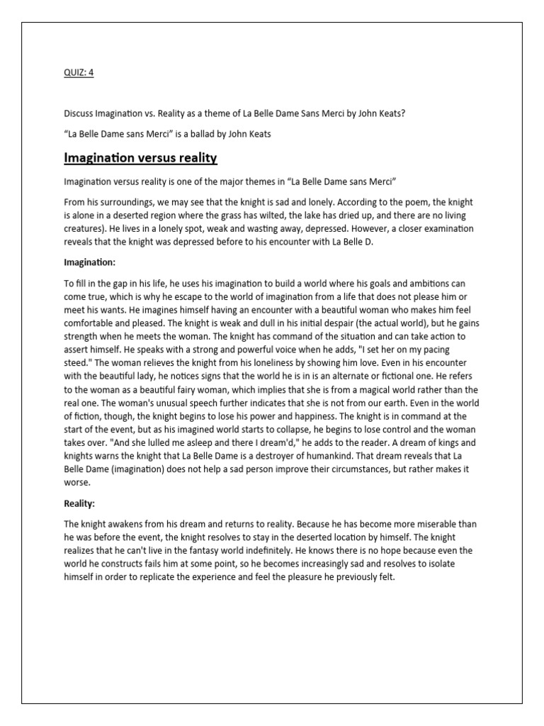 Imagination vs. Reality in Keats' Poem | PDF | Poetry