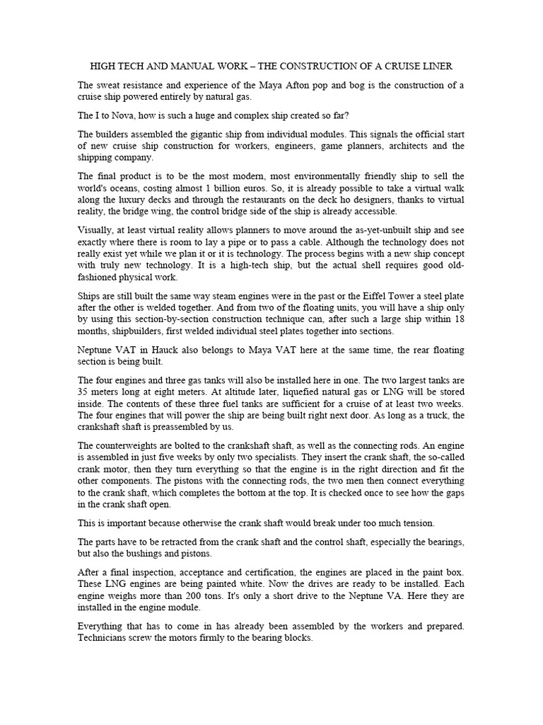 High Tech and Manual Work | PDF | Ships | Engines