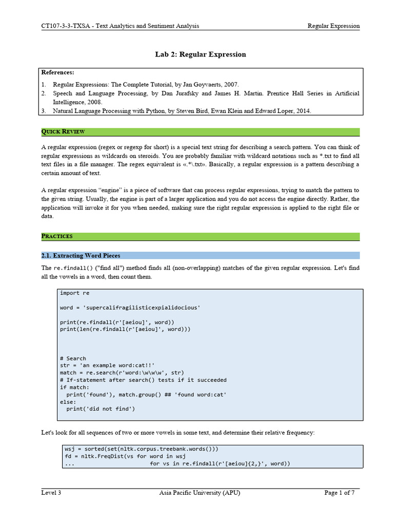 Lab 02 - Regular Expression | PDF | Regular Expression | Linguistics