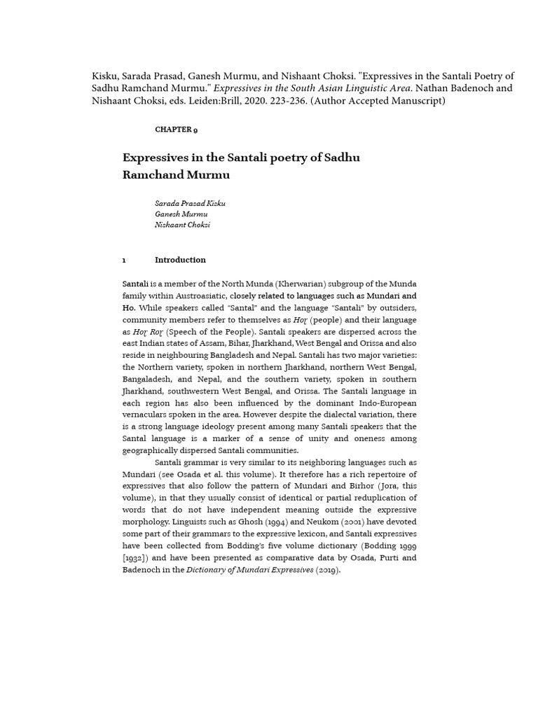 Expressives in The Santali Poetry of Sad | PDF | Poetry | Linguistics