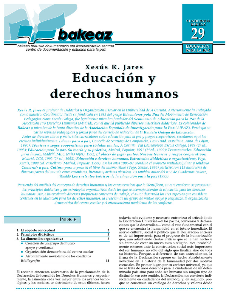 Jares, Educación y Derechos Humanos | PDF | Derechos humanos | Plan de estudios