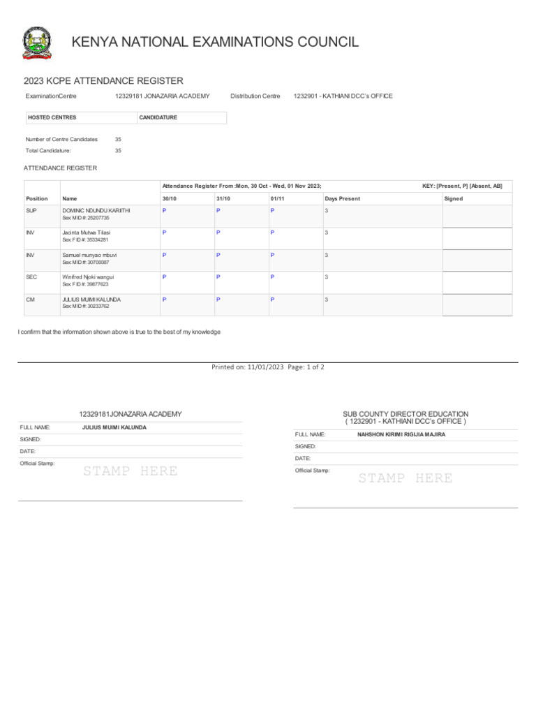 Attendance Register 1 | PDF