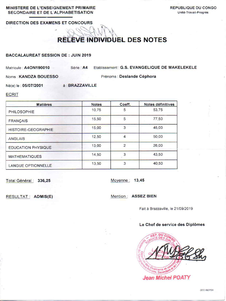 Releve de Note | PDF