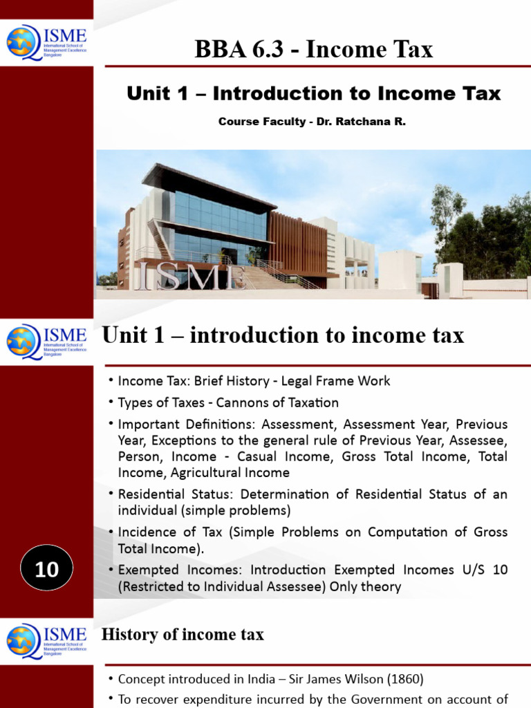 6.3 - BBA - Income Tax - Unit 1 - Intro To Income Tax | PDF | Taxes | Income Tax