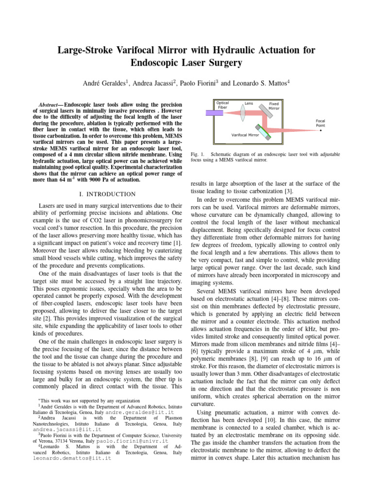 Large-Stroke Varifocal Mirror With Hydraulic Actuation For Endoscopic ...