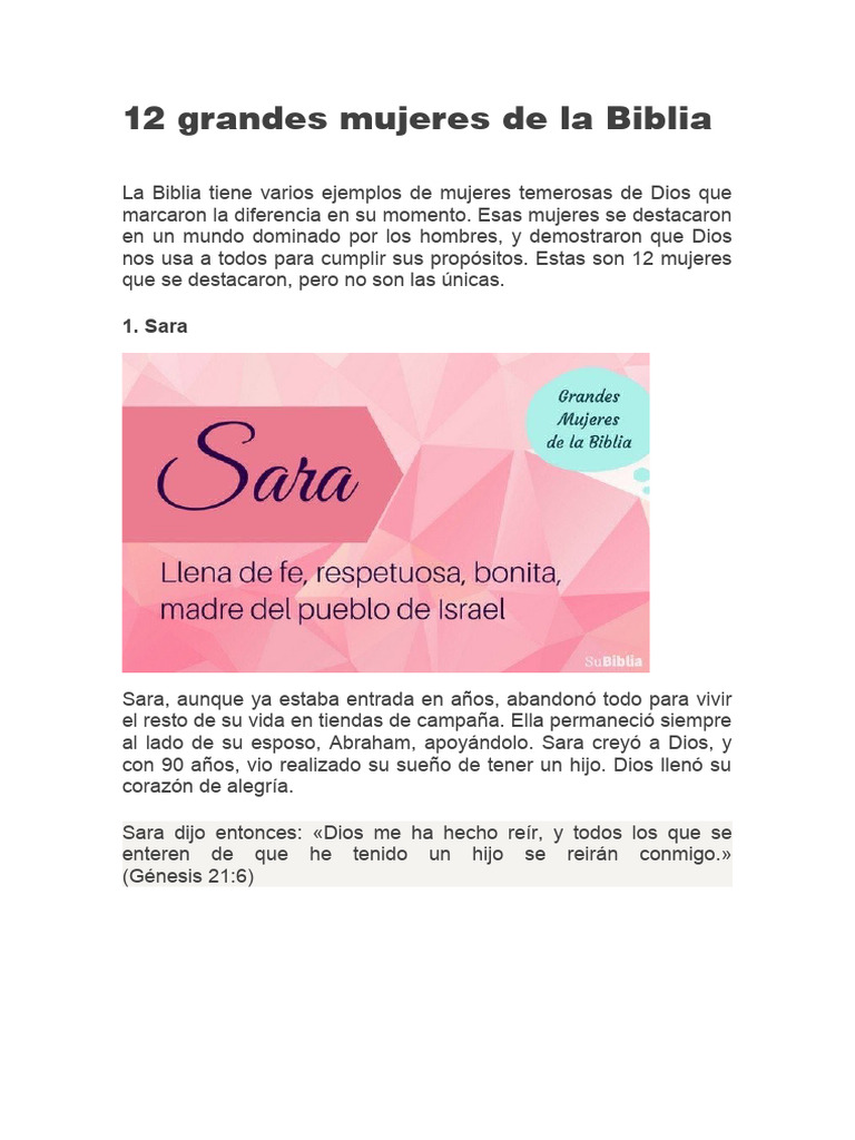 12 Mujeres Destacadas en la Biblia | PDF | Sarah | María, madre de Jesús