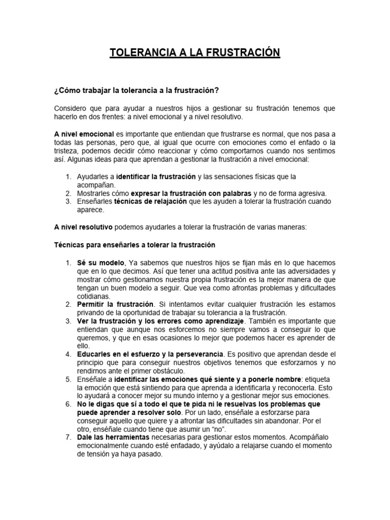 Tolerancia A La Frustración | PDF | Las emociones | Tolerancia