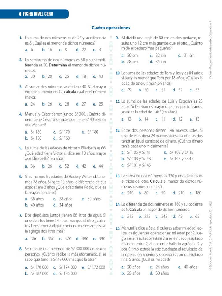 F0 - Cuatro Operaciones | PDF