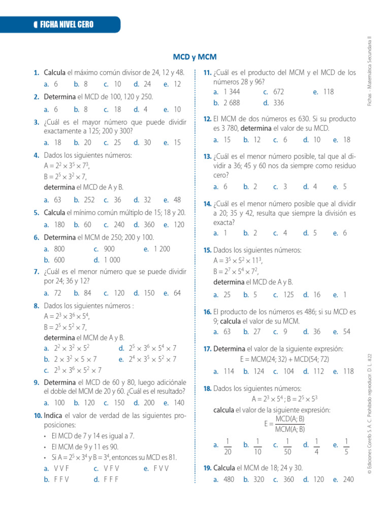 F0 - MCD y MCM | Descargar gratis PDF | División (Matemáticas ...