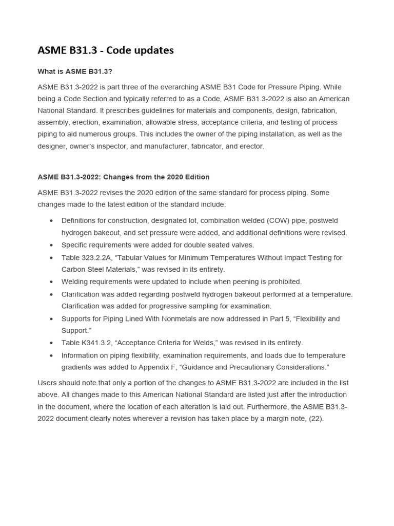 ASME B313. Code Updates | PDF | Pipe (Fluid Conveyance) | Welding