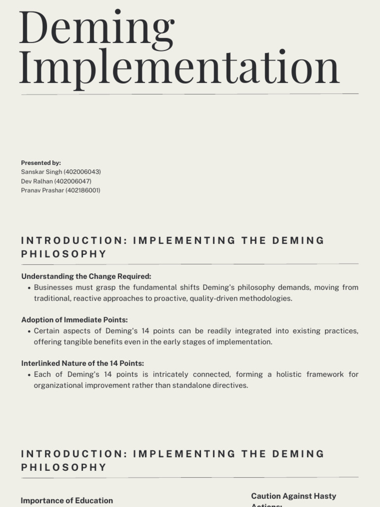 Deming implementation | PDF | Methodology | Quality Management