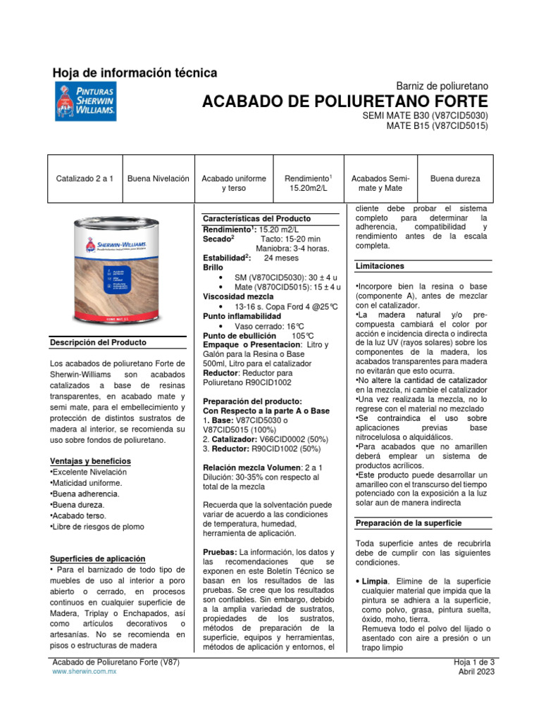 Acabado Poliuretano Forte Sherwin-Williams | PDF | Pintar | Cepillo