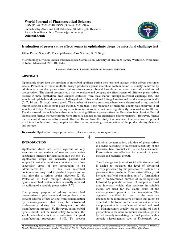 Evaluation of Preservative Effectiveness | PDF | Colony Forming Unit ...