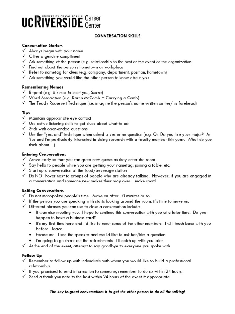 Conversation Skills Handout | PDF