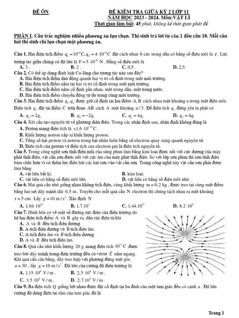 LÝ 11. ĐỀ ÔN GK HK2 | PDF