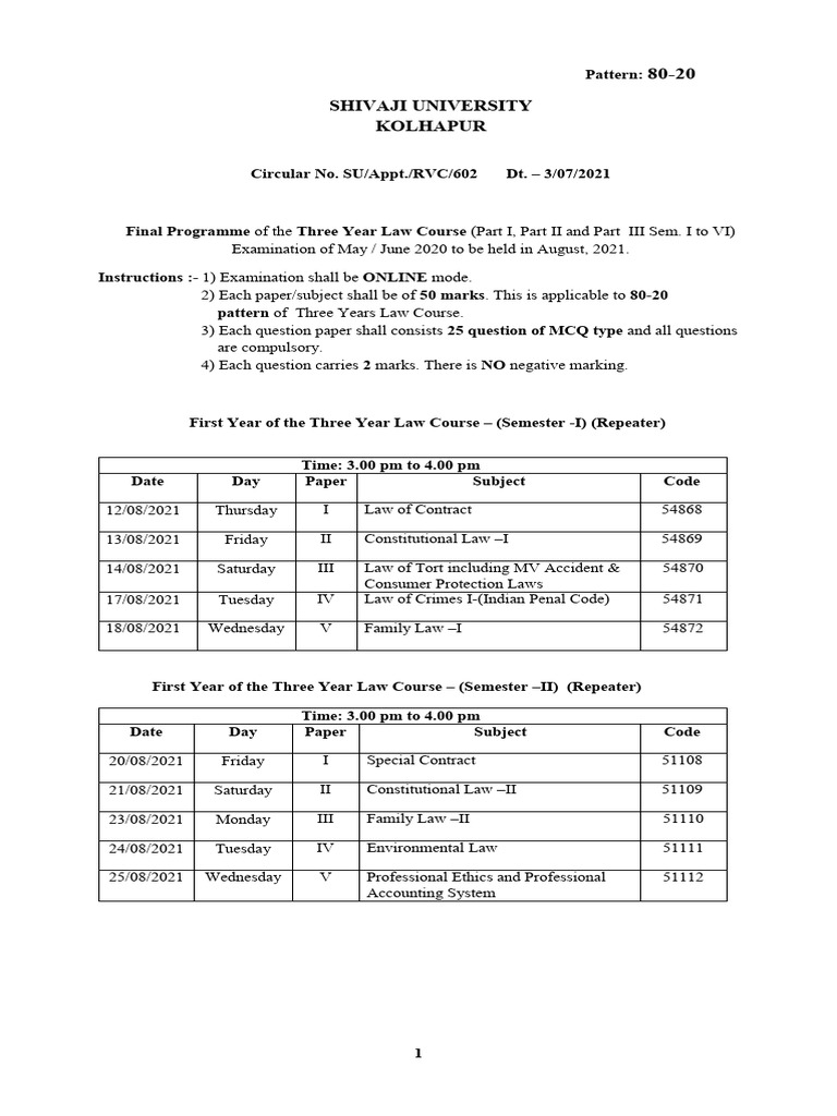 Law Course Exam Schedule August 2021 | PDF | Academic Term ...