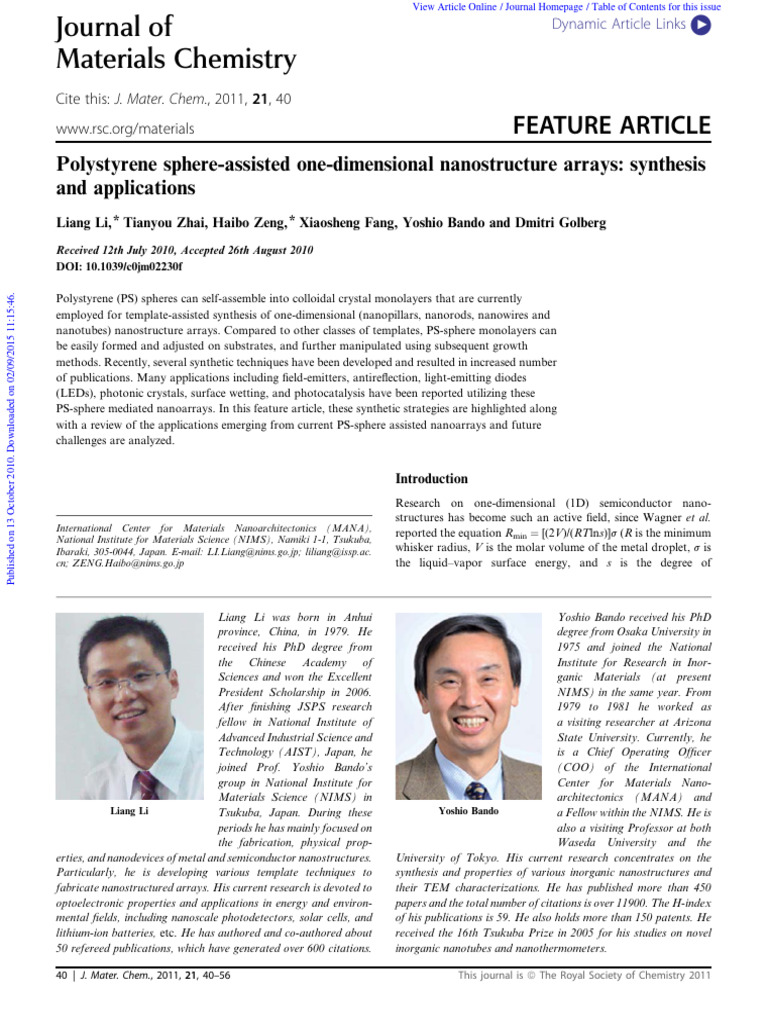 Polystyrene Sphere-Assisted One-Dimensional Nanostructure Arrays Synthesis | PDF