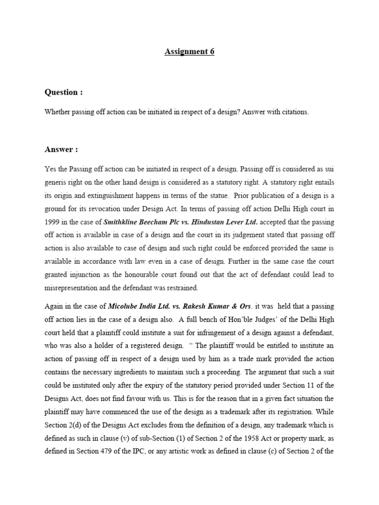 Internship Assignments 6 - 15 | Download Free PDF | Trademark | Lawsuit