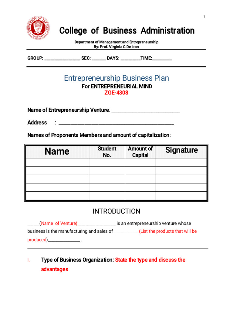 Business Plan Pro Forma For ZGE 4308. - 69011769 | PDF ...