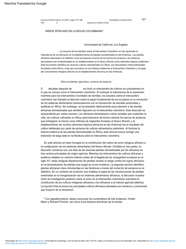 African Rice in The Columbian Exchange | PDF | África | Arroz