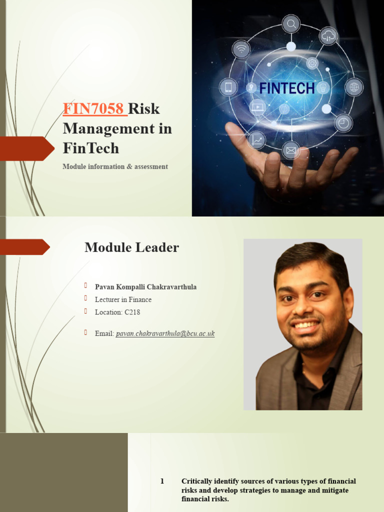 FinTech Risk Management Module Guide | PDF | Risk | Risk Management