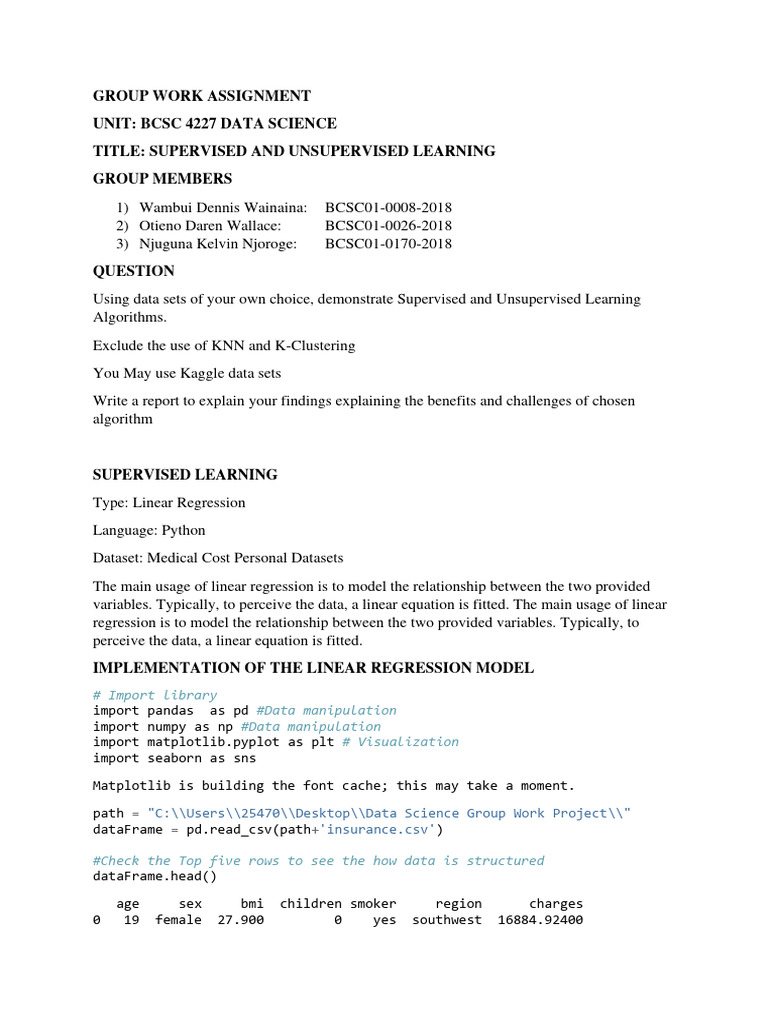 GROUP WORK ASSIGNMENT SUPERVISED AND UNSUPERVISED LEARNING (1) | PDF | Errors And Residuals ...