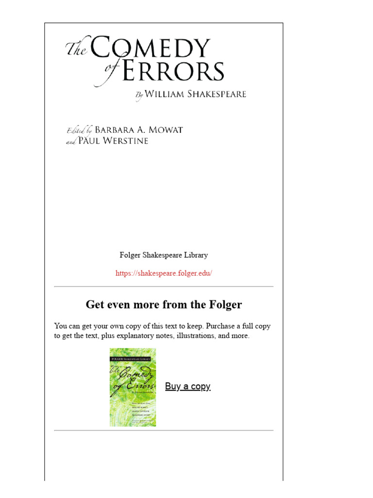 The Comedy of Errors PDF FolgerShakespearepeen | PDF | The Comedy Of ...