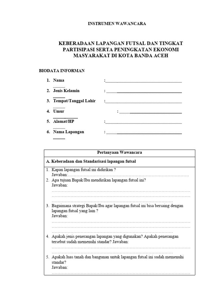Instrumen Penelitian Lapangan Futsal 24 Maret | PDF