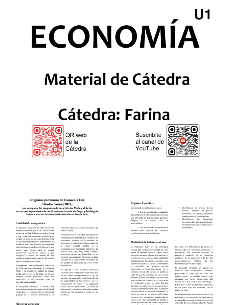 U1 Apunte Farina FINAL 2024 | PDF | Historia del pensamiento económico | Capital (economía)