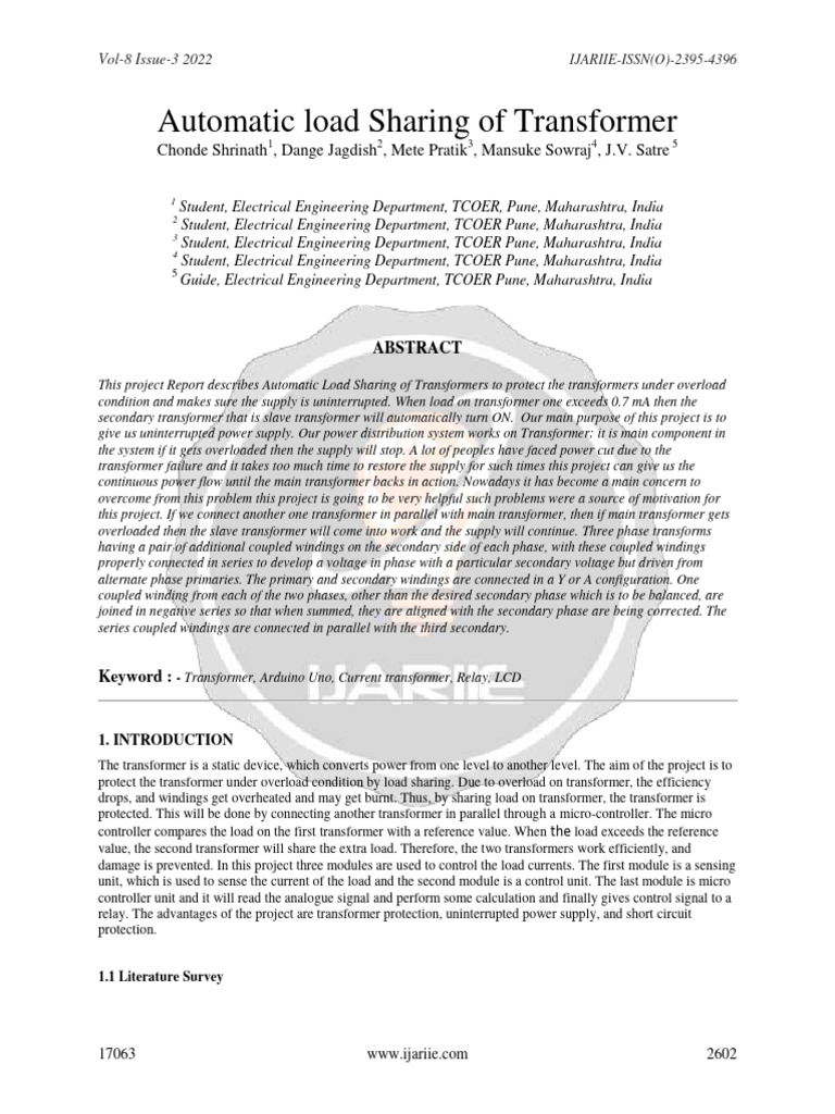 AUTOMATIC_LOAD_SHARING_OF_TRANSFORMER_USING_ARDUINO_UNO_ijariie17063 ...