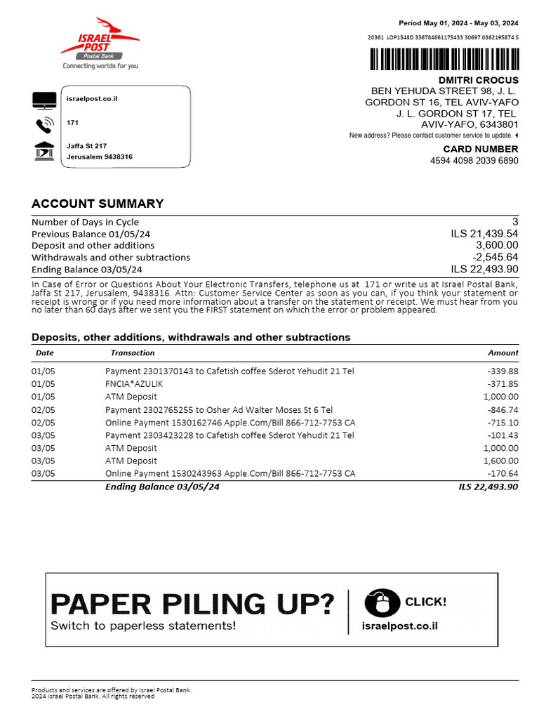 Dmitri Crocus | PDF | Automated Teller Machine | Receipt