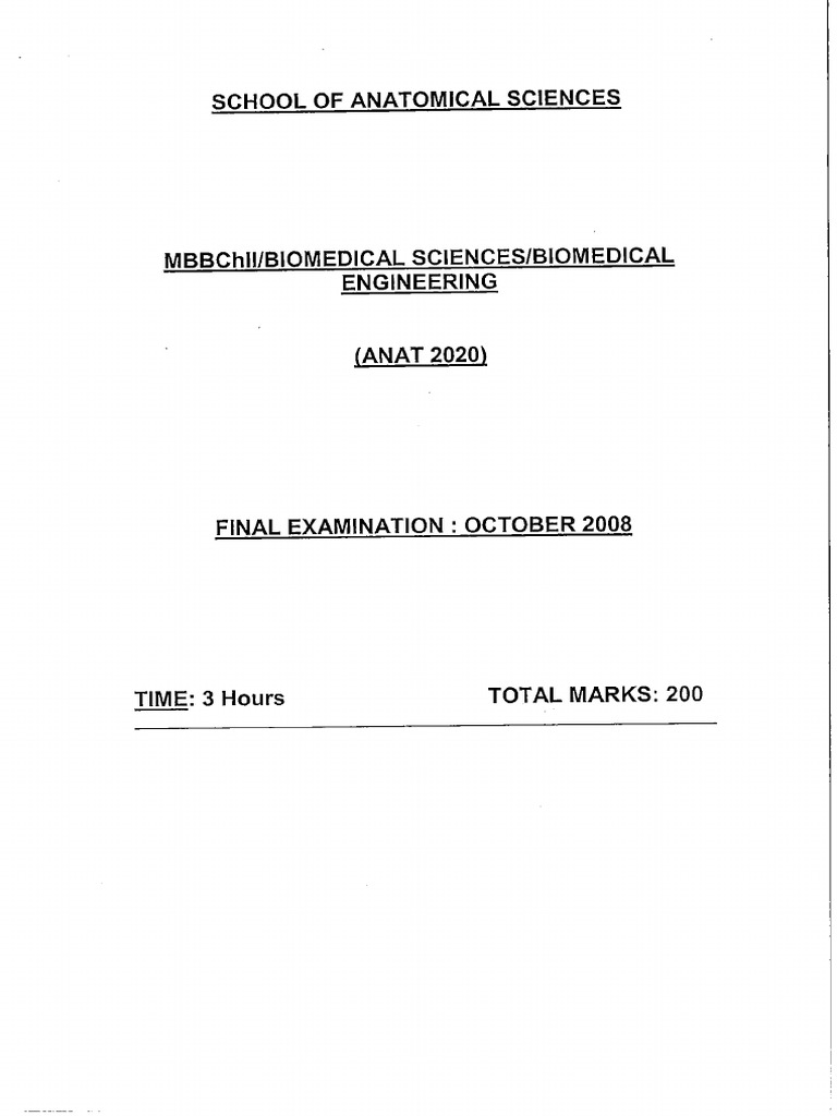 Anat 2020 Final Exam 10.2008 2 | PDF