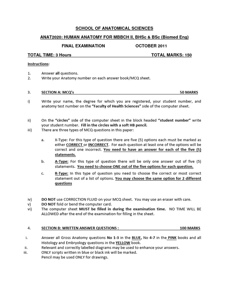 Human Anatomy Final Exam Guidelines | PDF | Aorta | Anatomy