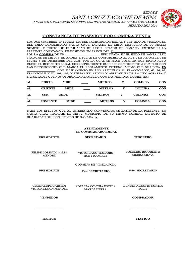 Formato para Constancias Compra Venta | PDF | Gobierno