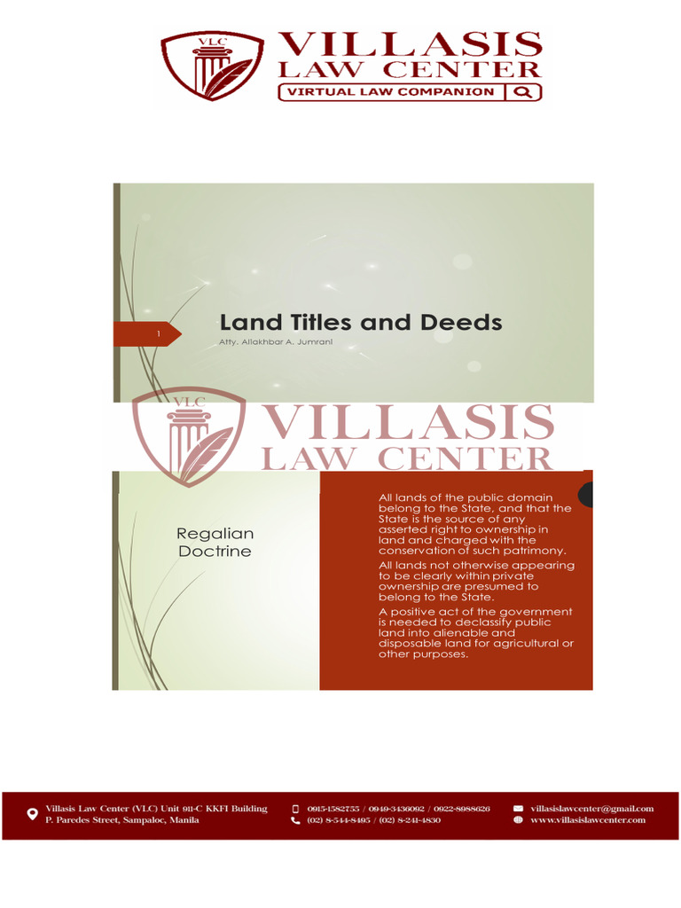 VLC-PW2023-BNB-CIVIL-LAW-Land-Titles-and-Deeds-Prof. Aliakhbar A. Jumrani | PDF | Public Sphere ...