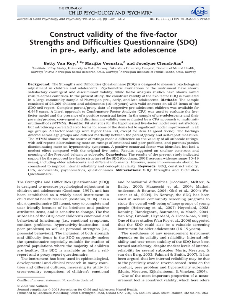 SDQ 3 PDF Factor Analysis Psychology
