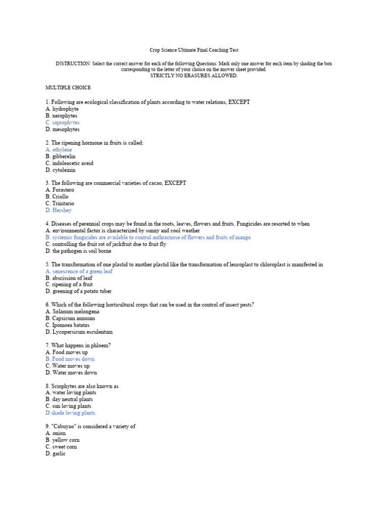 Crop Science Final Coaching Test | PDF | Agriculture | Seed