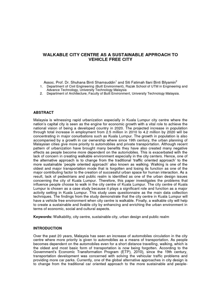 Walkable City Centre As A Sustainable Ap | PDF | Survey Methodology ...