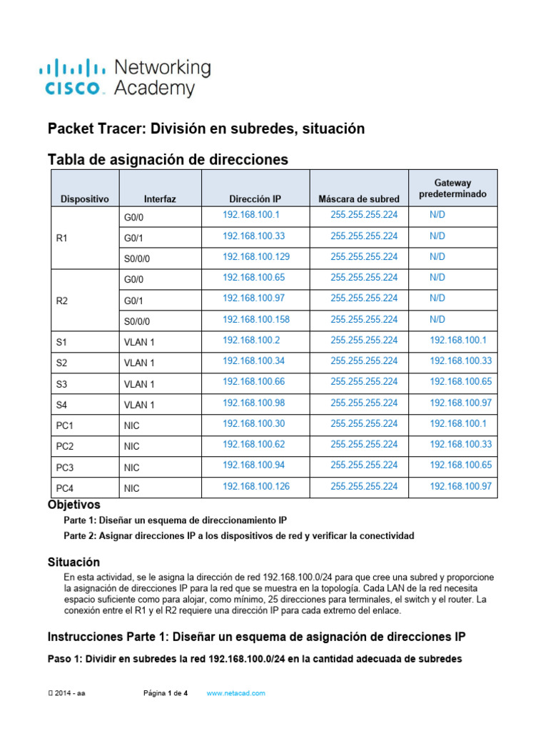 11 7 5 Packet Tracer Subnetting Scenario Es Pdf Dirección Ip Poco