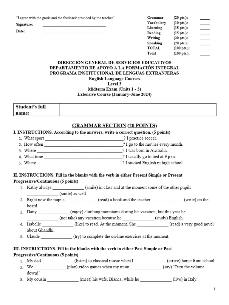 English Level 3 Midterm Exam Guide | PDF | Linguistics