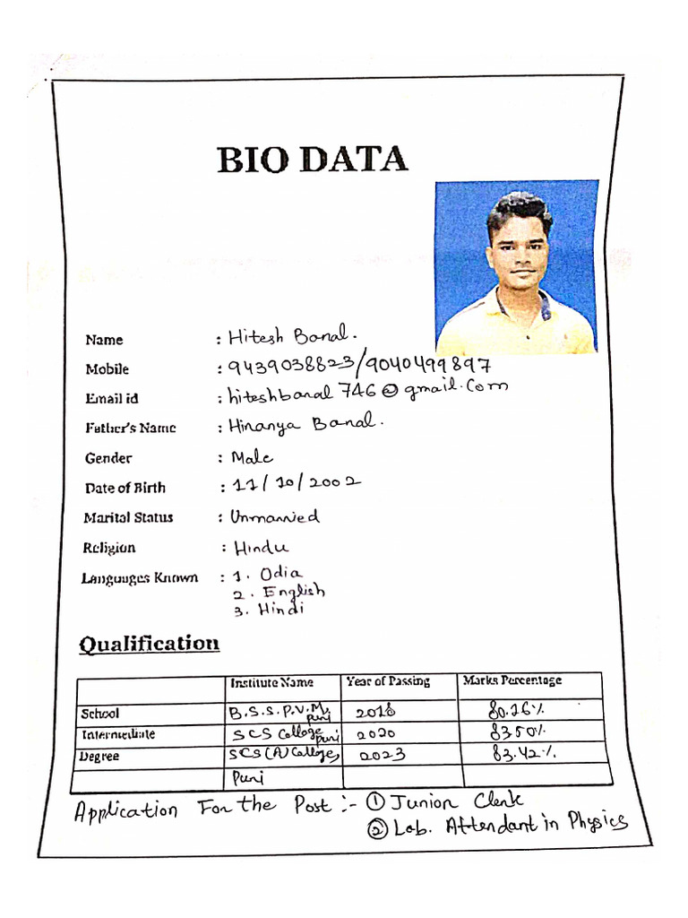 Bio data | PDF