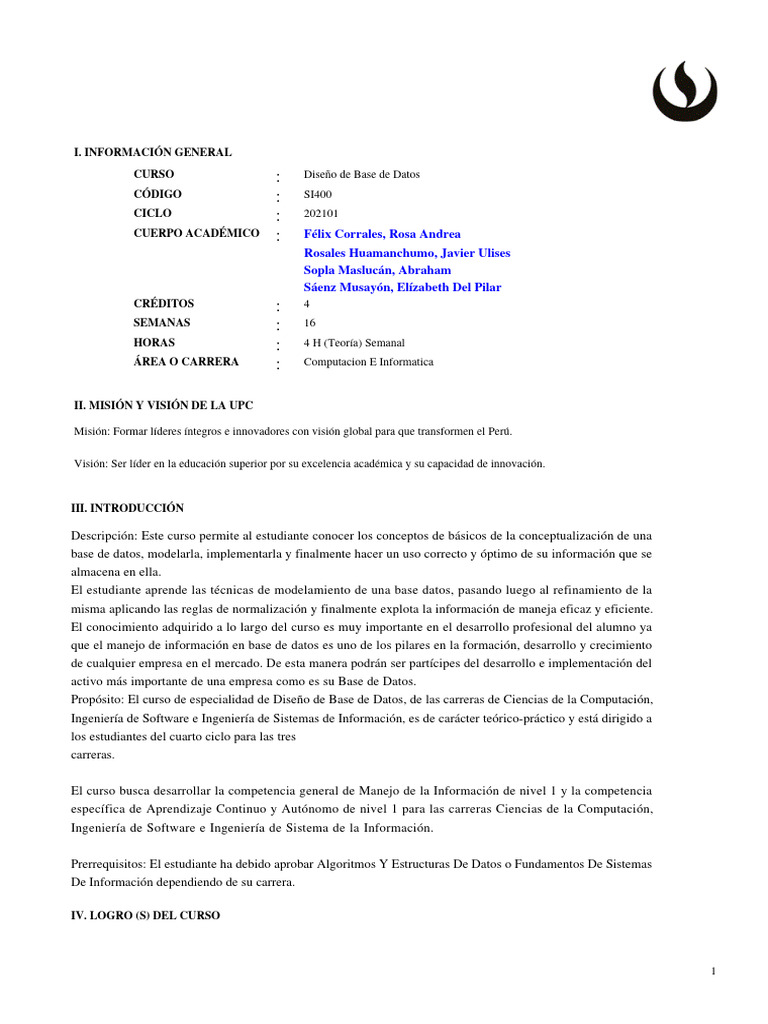 SI400 Diseño de Base de Datos 202101 | Descargar gratis PDF | Bases de ... SI400 Diseño de Base de Datos 202101 | Descargar gratis PDF | Bases de ...