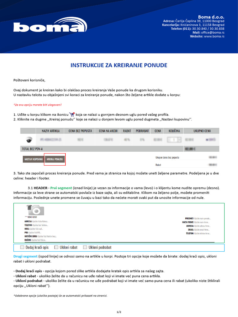 Instrukcije Za Kreiranje Ponude | PDF