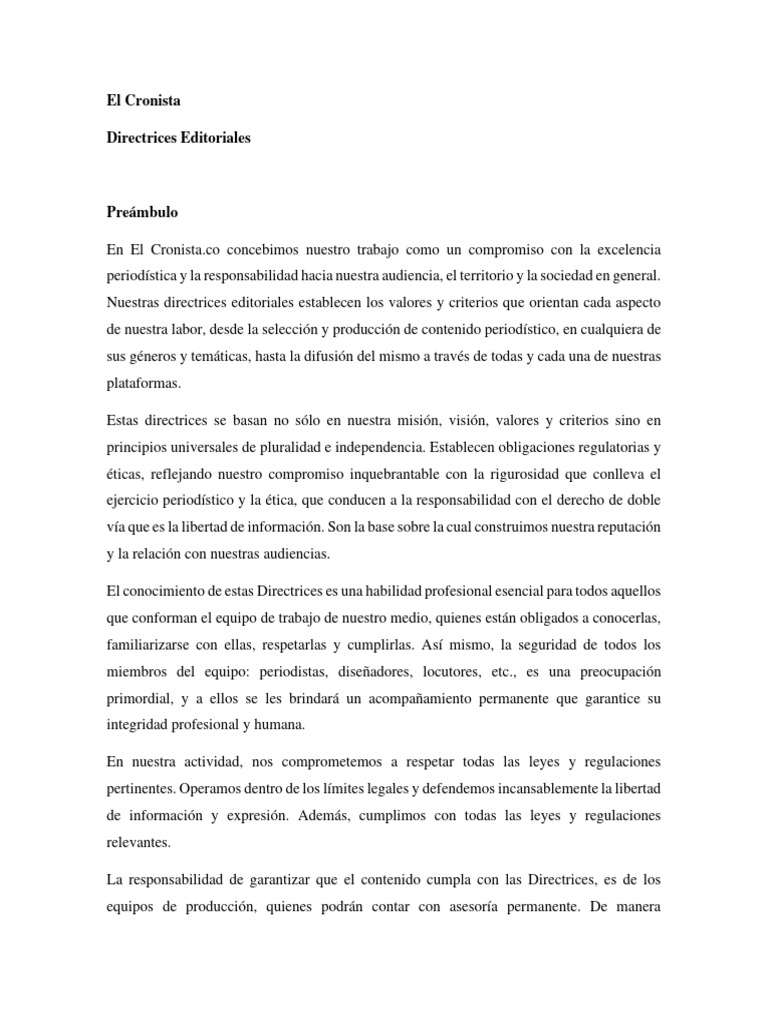 Directrices Editoriales El Cronista | PDF | Derecho laboral | Anonimato