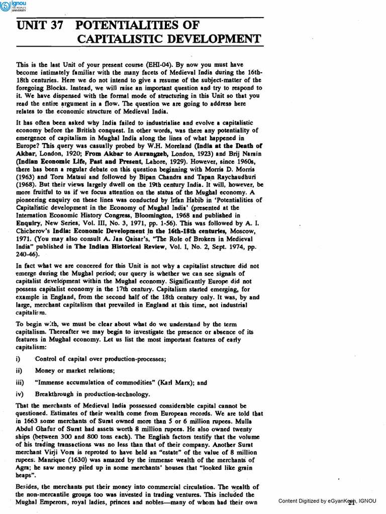 Potentialities of Capitalistic Growth (IGNOU) | PDF | Capitalism | Capital (Economics)