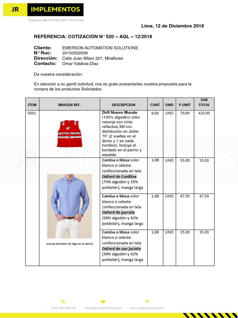 Cotización N° 00520 - Cotiz. Prendas de trabajo | PDF | Ropa | Moda