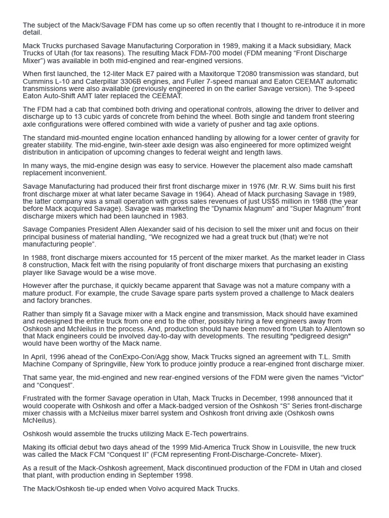 The Mack - Savage FDM700 Front Discharge Mixer - Modern Mack Truck ...