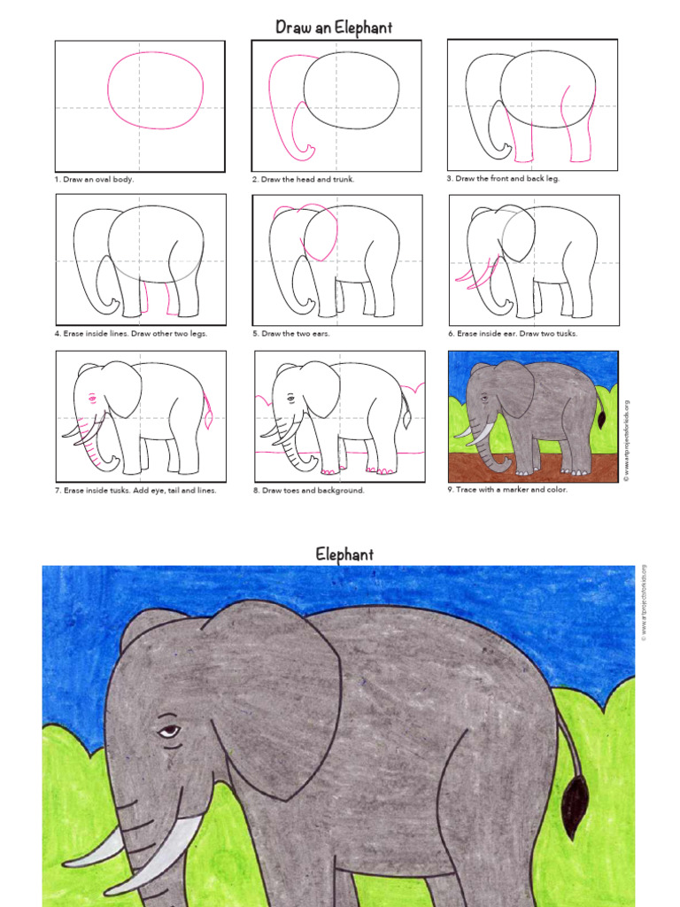 Step-by-Step Elephant Drawing Guide | PDF | Language Arts & Discipline ...